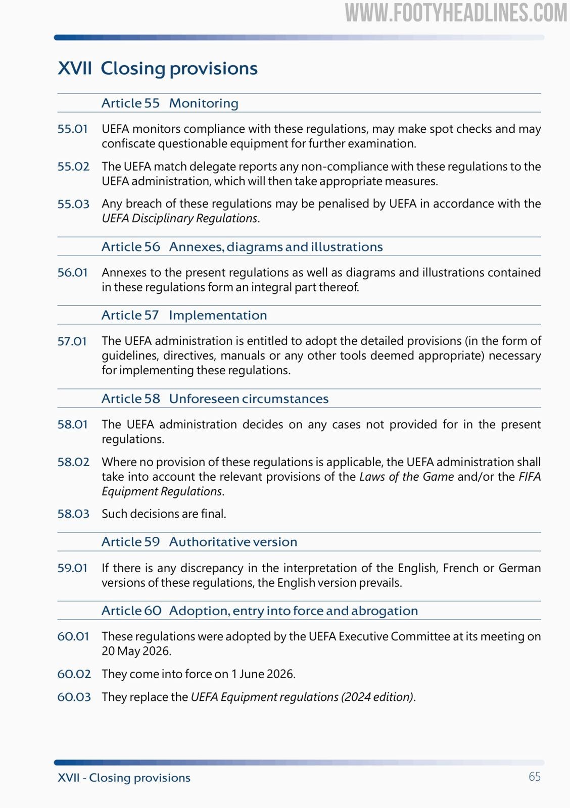 UEFA 2026 Equipment Regulations Released - Footy Headlines